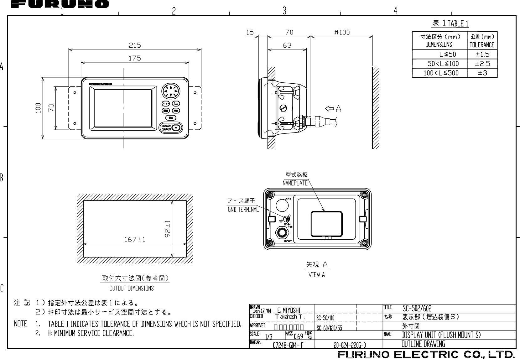 Furuno Sc110 Dimensional Drawings