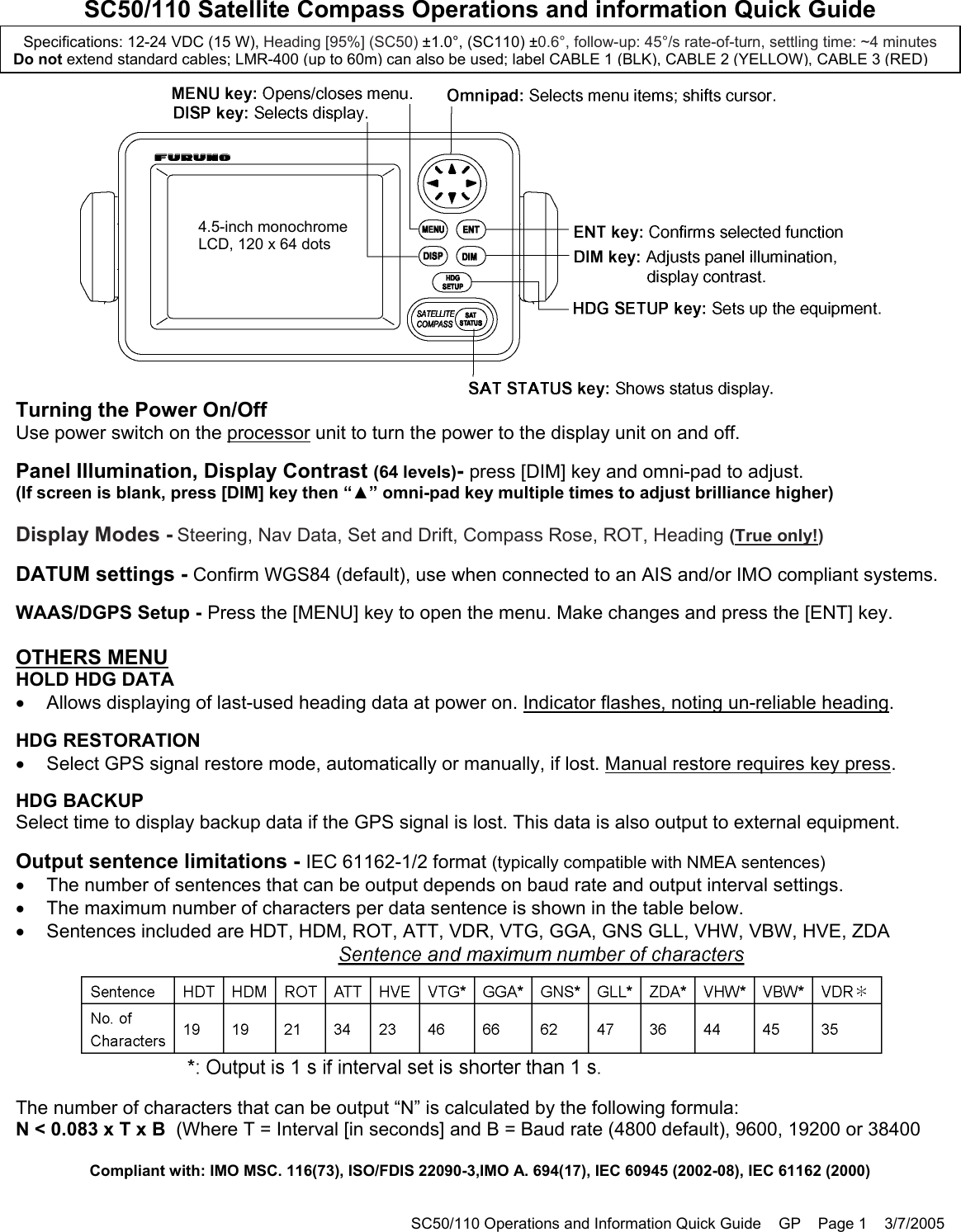 Furuno Sc110 Users Manual SC50/110 Satellite Compass Operations And ...