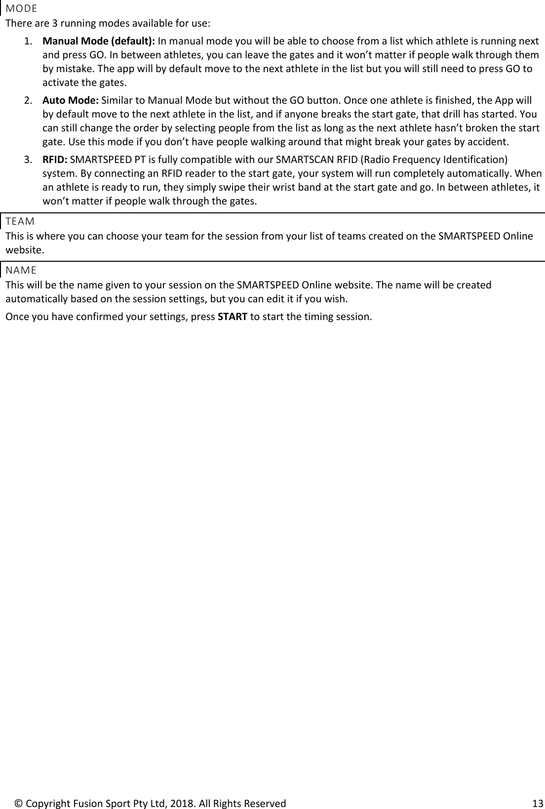 Fusion Sport Proprietary PT100 Smartspeed PT User Manual