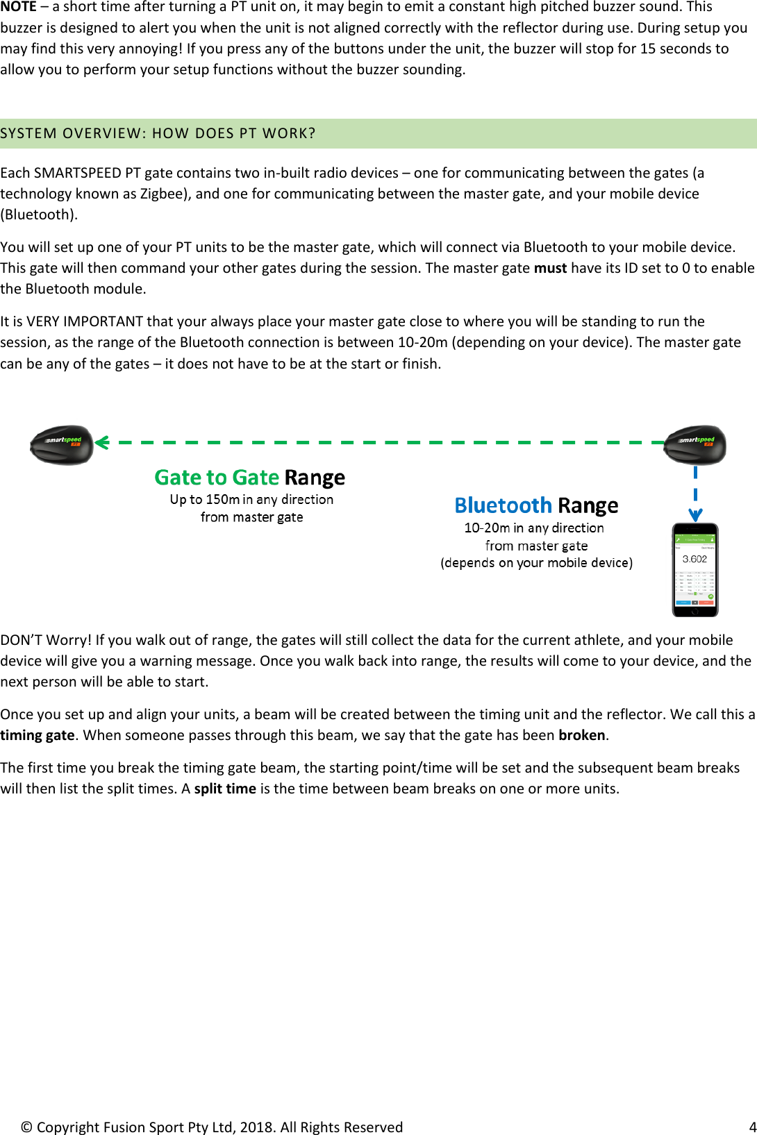 Fusion Sport Proprietary PT100 Smartspeed PT User Manual