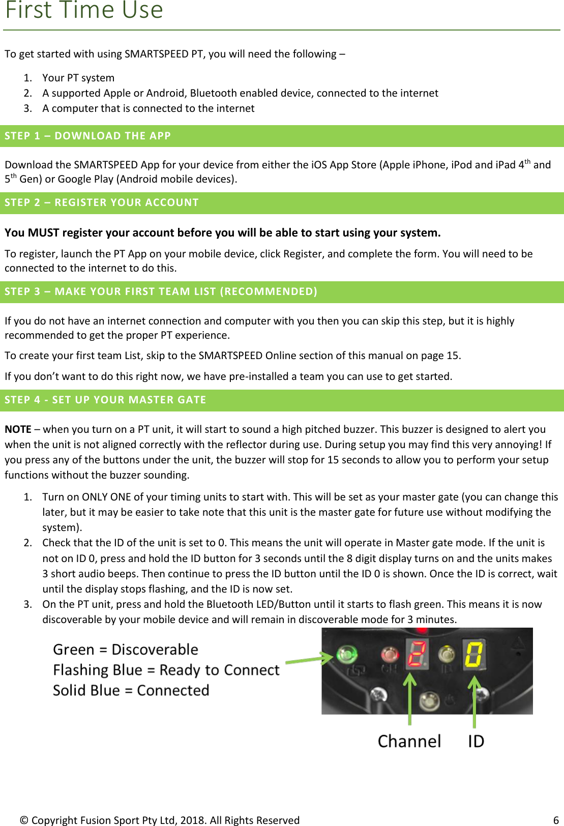 Fusion Sport Proprietary PT100 Smartspeed PT User Manual