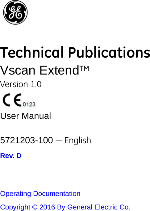 GE Healthcare VSCANEXTEND VSCAN EXTEND User Manual VSE UM 5721203 D 00
