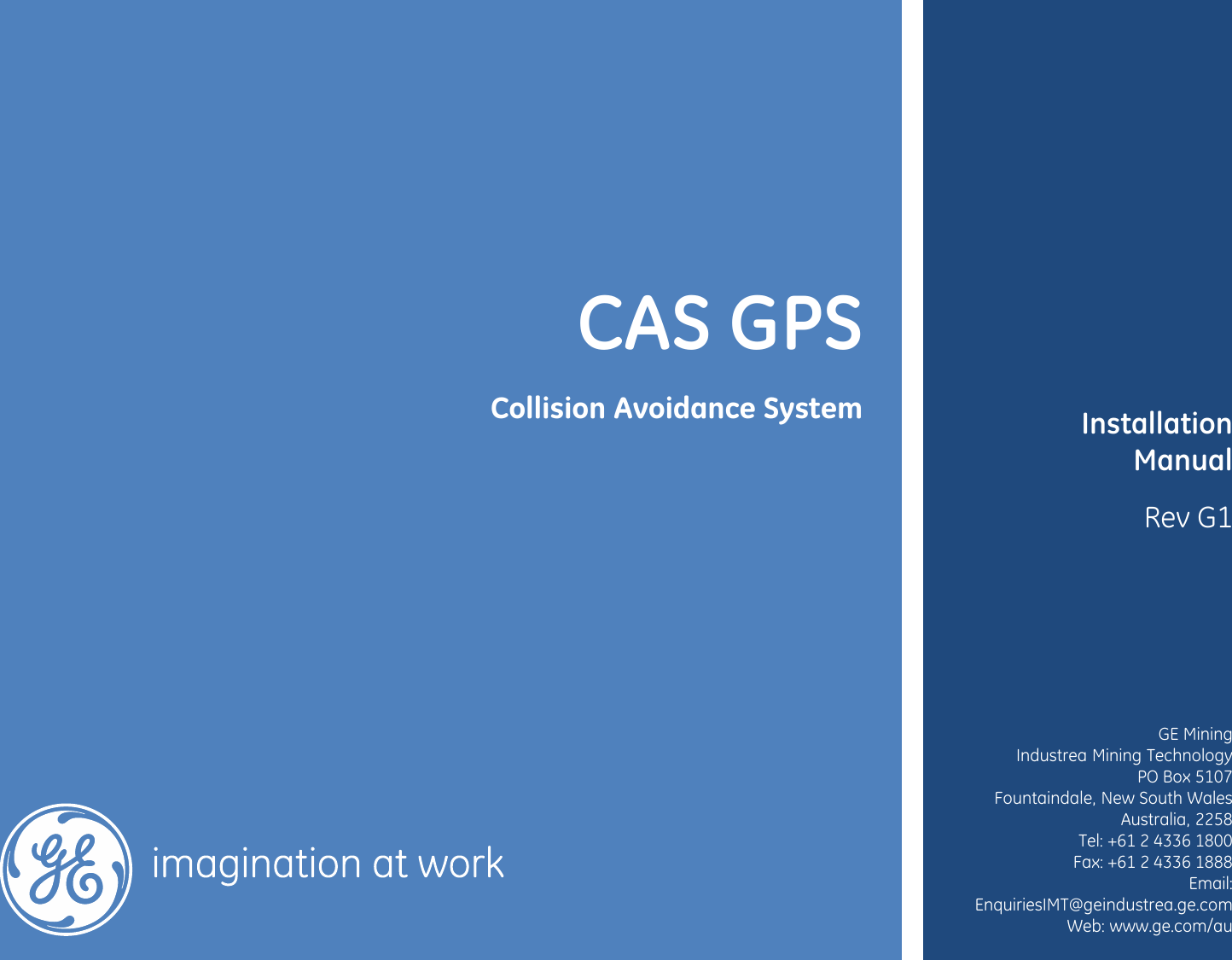 GE MINING AUSTRALIA PROD08422 Collision Avoidance System User Manual ...