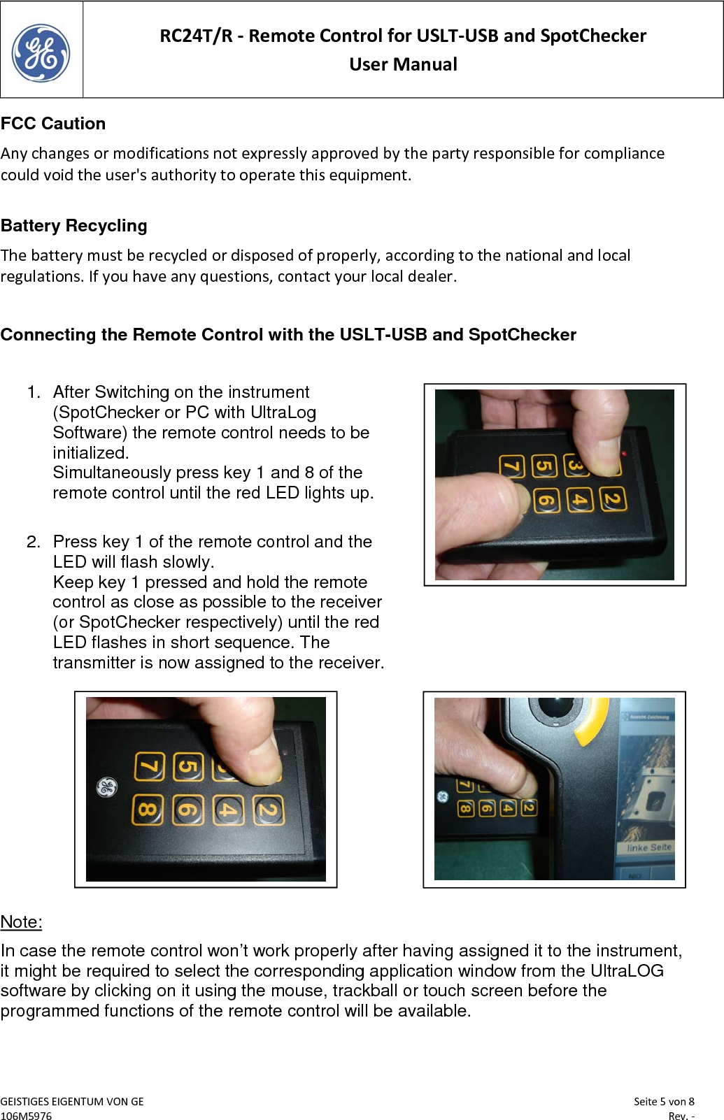 GE Sensing and Inspection Technologies GEIT-RC24 Remote control User ...