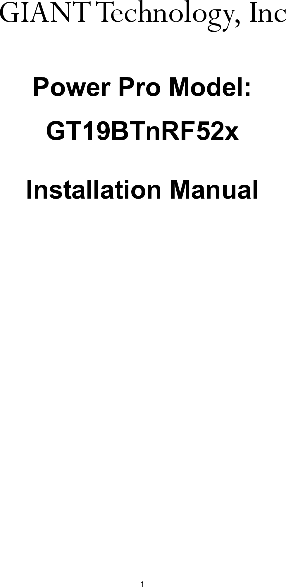 GIANT GT20PWRPRO Power Pro User Manual OEM installation manual