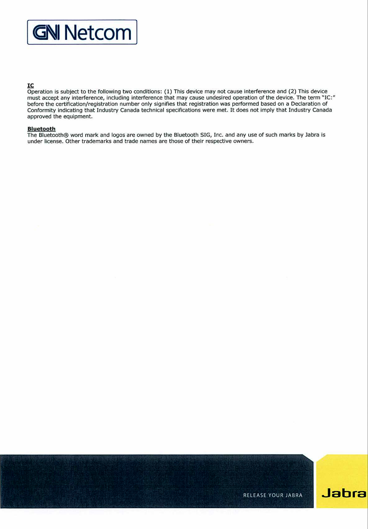GN Netcom BT8010 Jabra Bluetooth Headset BT8010 User Manual