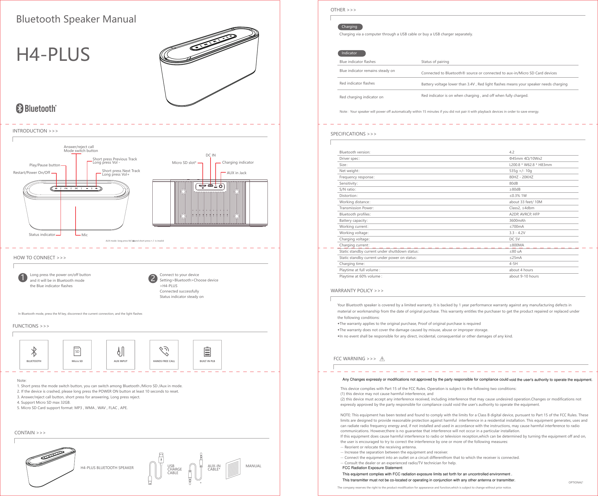 GSOU Technology BTH4P Bluetooth Speaker User Manual