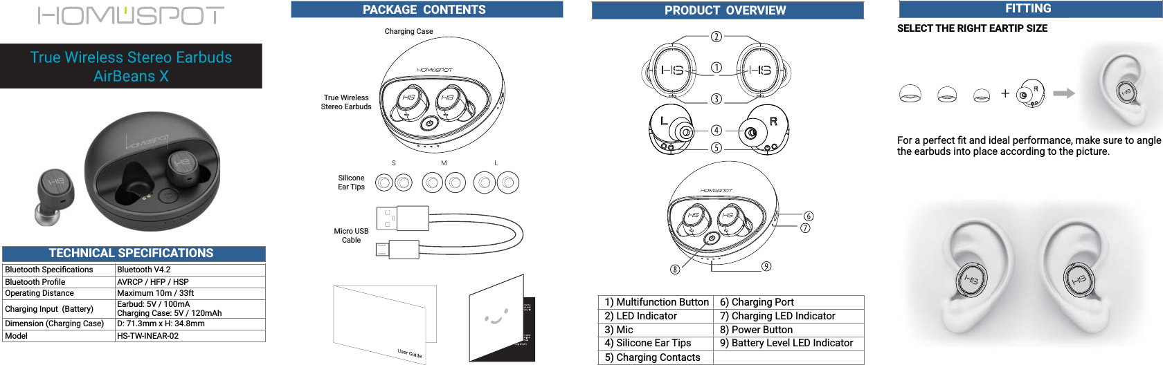 GT tronics HS-BTHP Bluetooth headphones User Manual IM AirBeans X 03282017