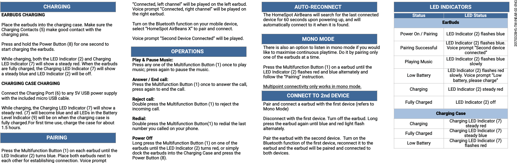 GT tronics HS-BTHP Bluetooth headphones User Manual IM AirBeans X 03282017
