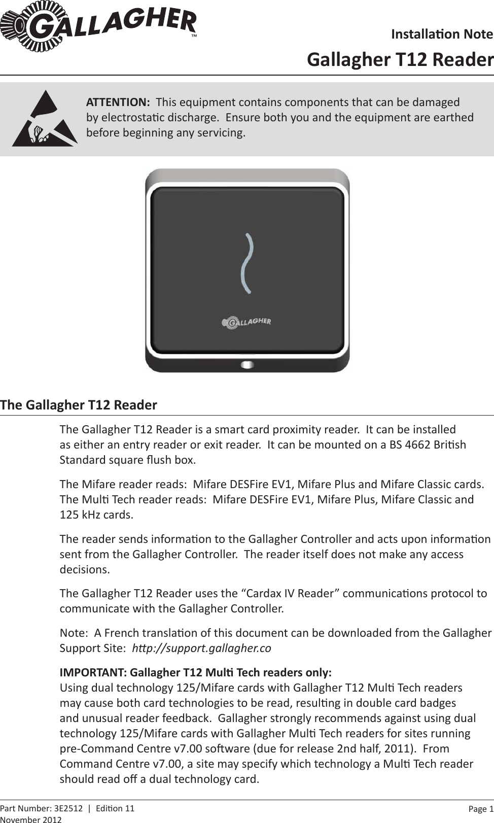 Gallagher Group C30042X Prox Readers T11 Mifare and T12 Mifare User ...