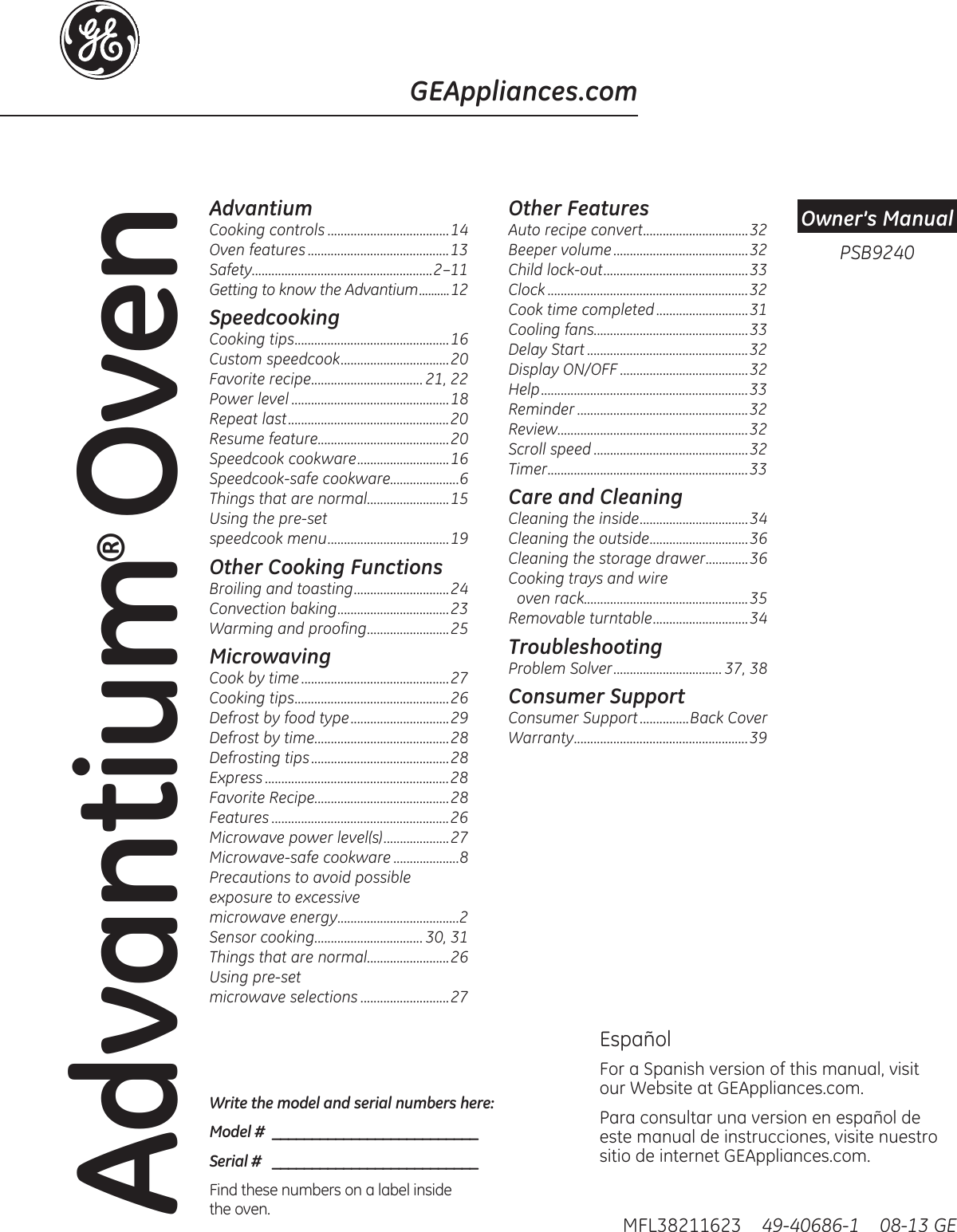 Ge Appliances 7 Part1 Z Psb9240Dfww Use And Care Manual