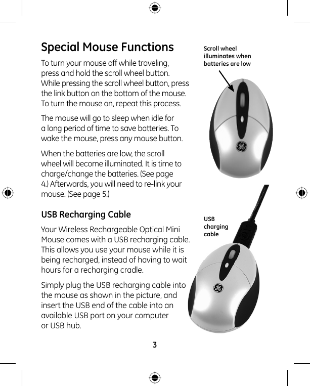 Ge Appliances 97663 Wireless Rechargeable Optical Mini Mouse Owners ...