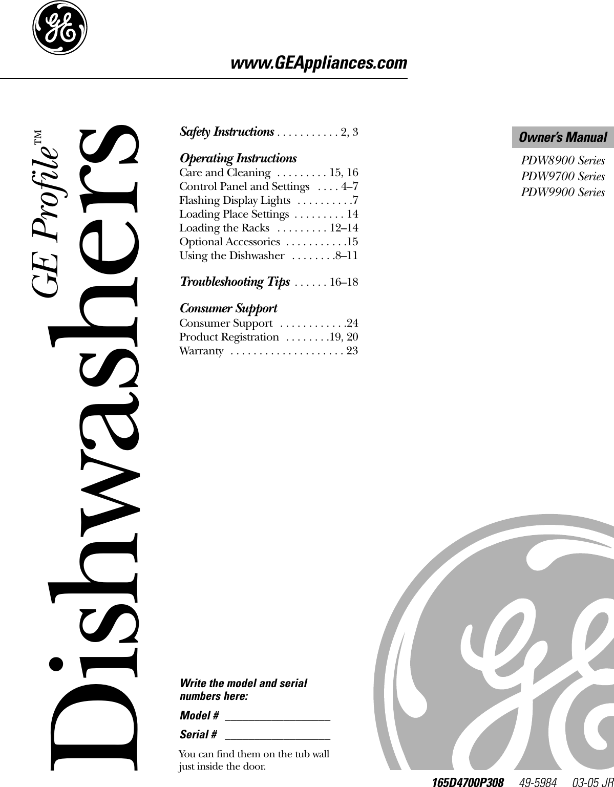 Ge Appliances Profile Pdw8900 Users Manual 49 5984