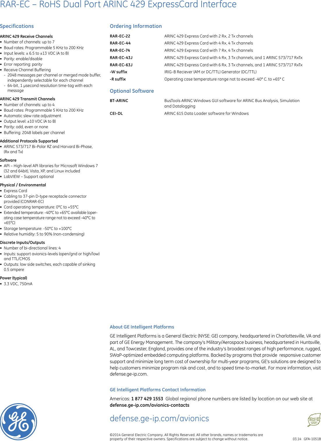 Ge Appliances Rar Ec Interface Data Sheet