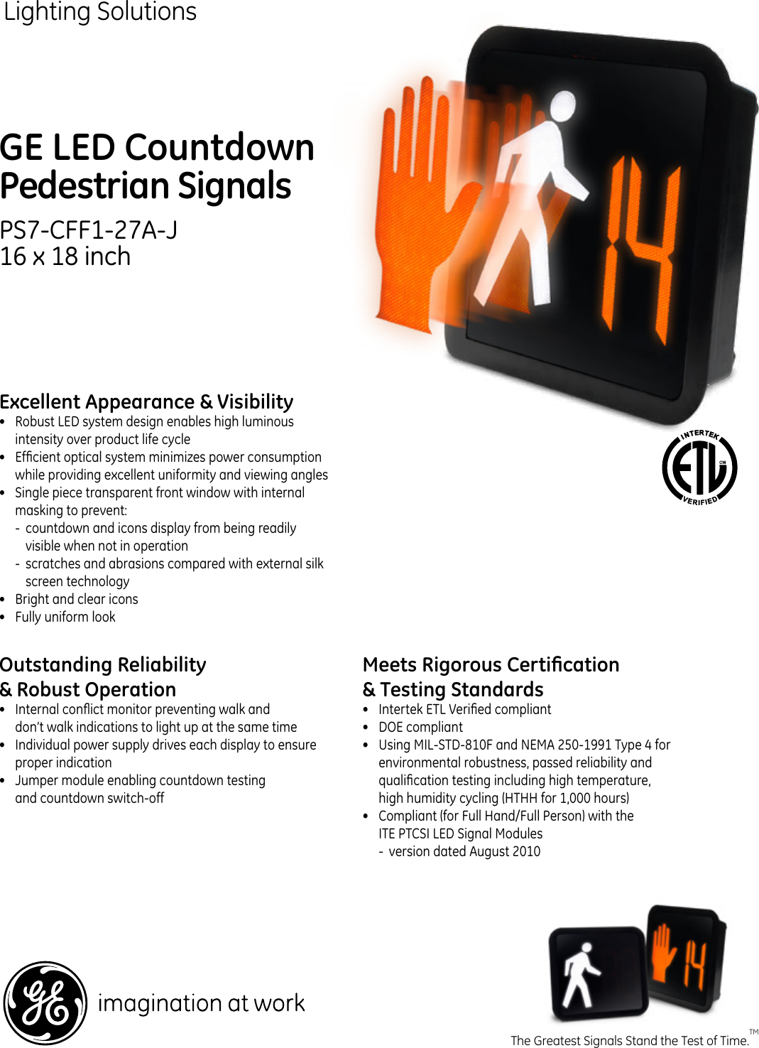 Ge Pedestrian Signals Specification Sheet LED Countdown Datasheet