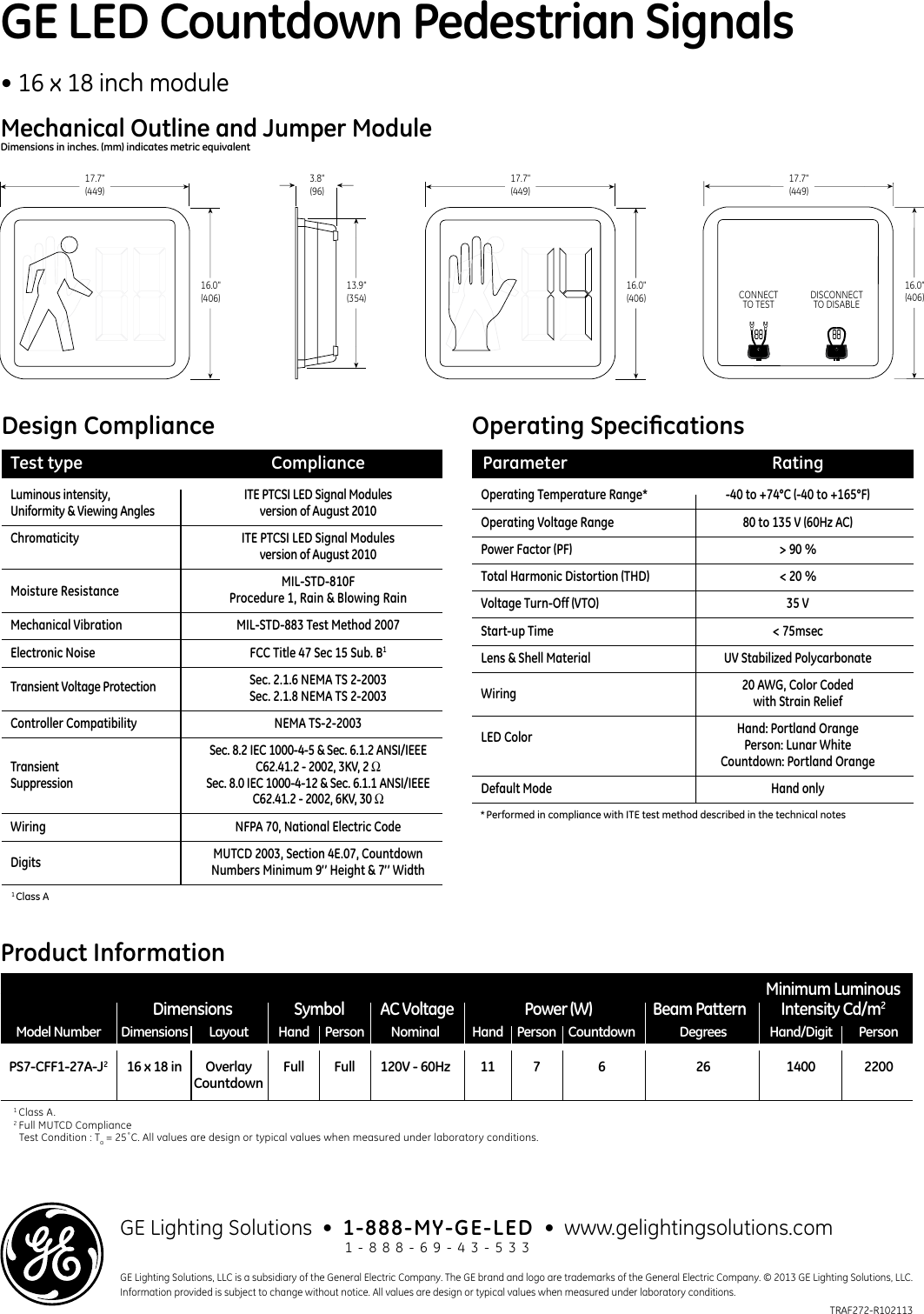 Ge Pedestrian Signals Specification Sheet LED Countdown Datasheet