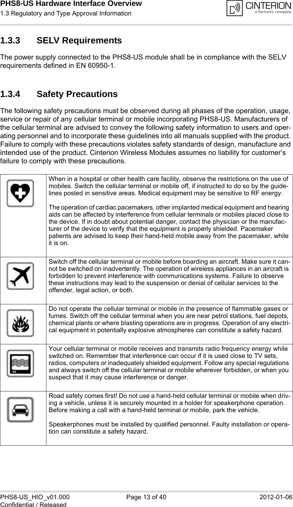 Gemalto M2M PHS8-US GSM/GPRS/UMTS/HSPA Module User Manual hio