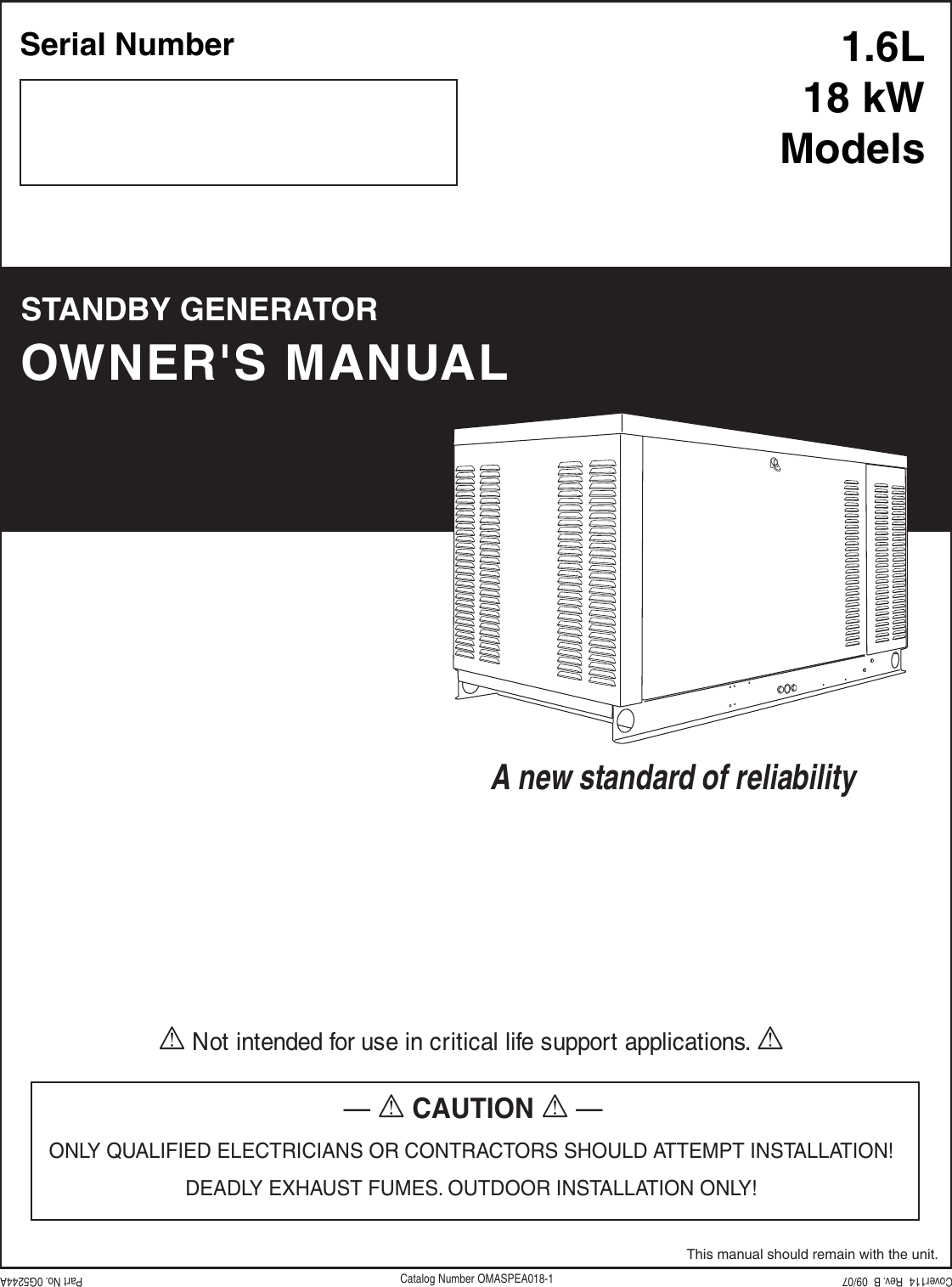 Generac Power Systems 1 6L 18 Kw Users Manual Cover114 RevB 09 07