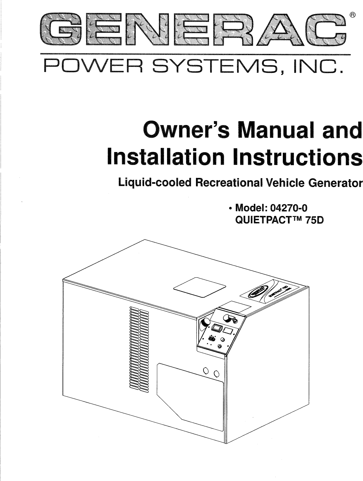 Generac Power Systems 4270 0 Users Manual Quietpact 75D RV Owner's C4547