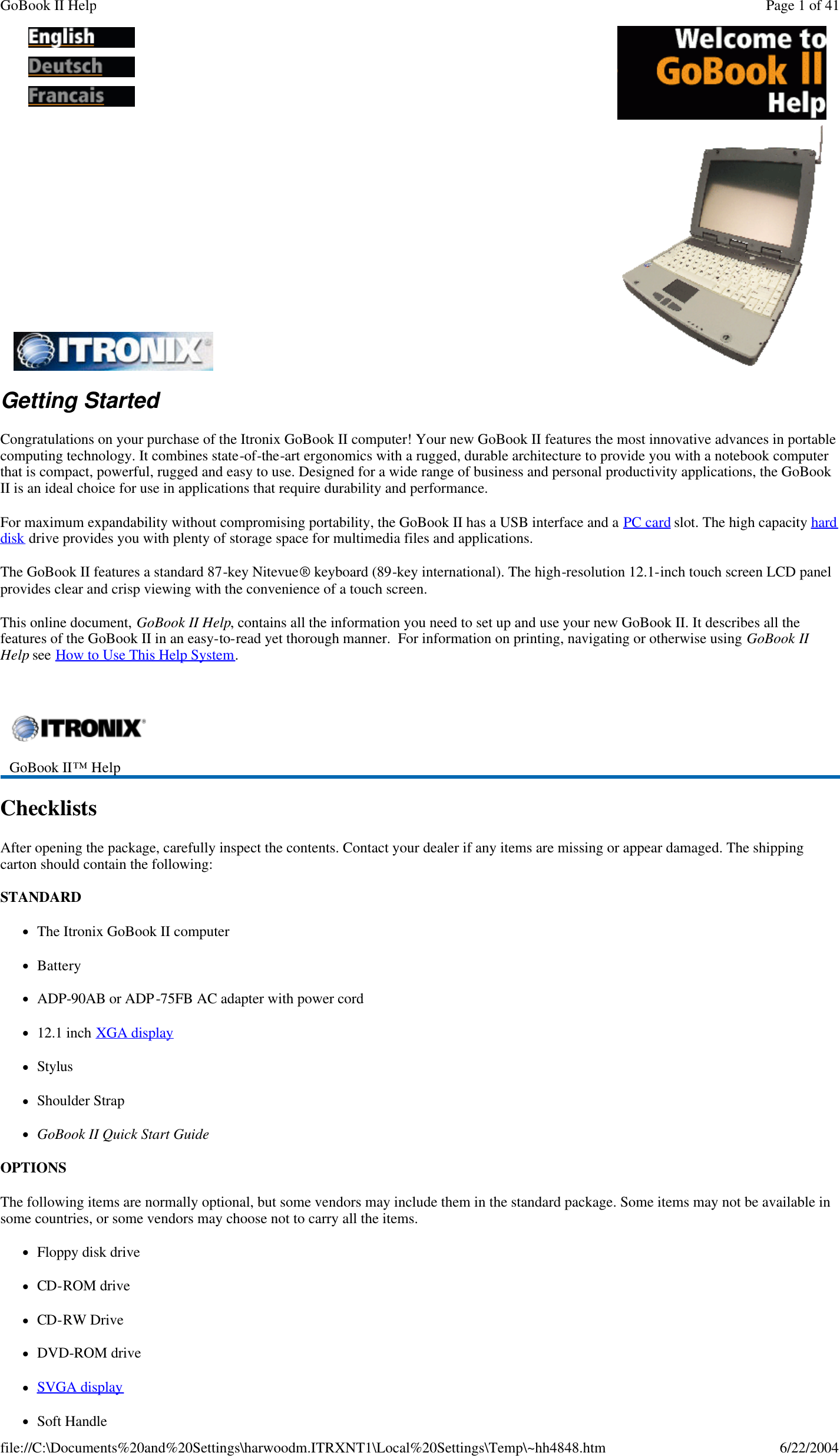 General Dynamics Itronix IX260-PROAC555 IX260 GoBook PC User Manual
