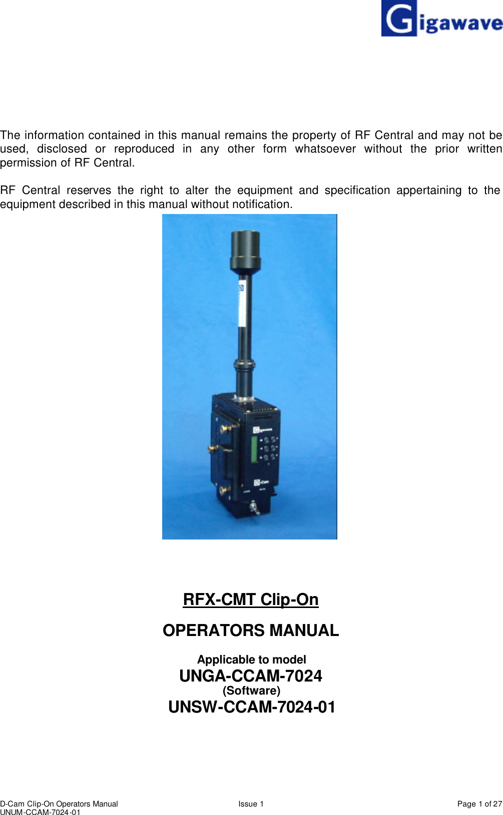 Gigawave US RFXCMT2058 Video Transmitter User Manual RFX CMT 5 8 Manual ...
