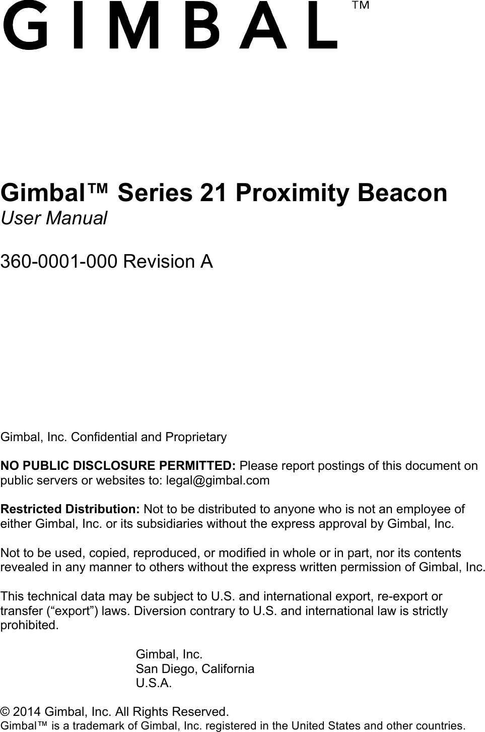 Gimbal GS21 Gimbal Proximity Beacon User Manual
