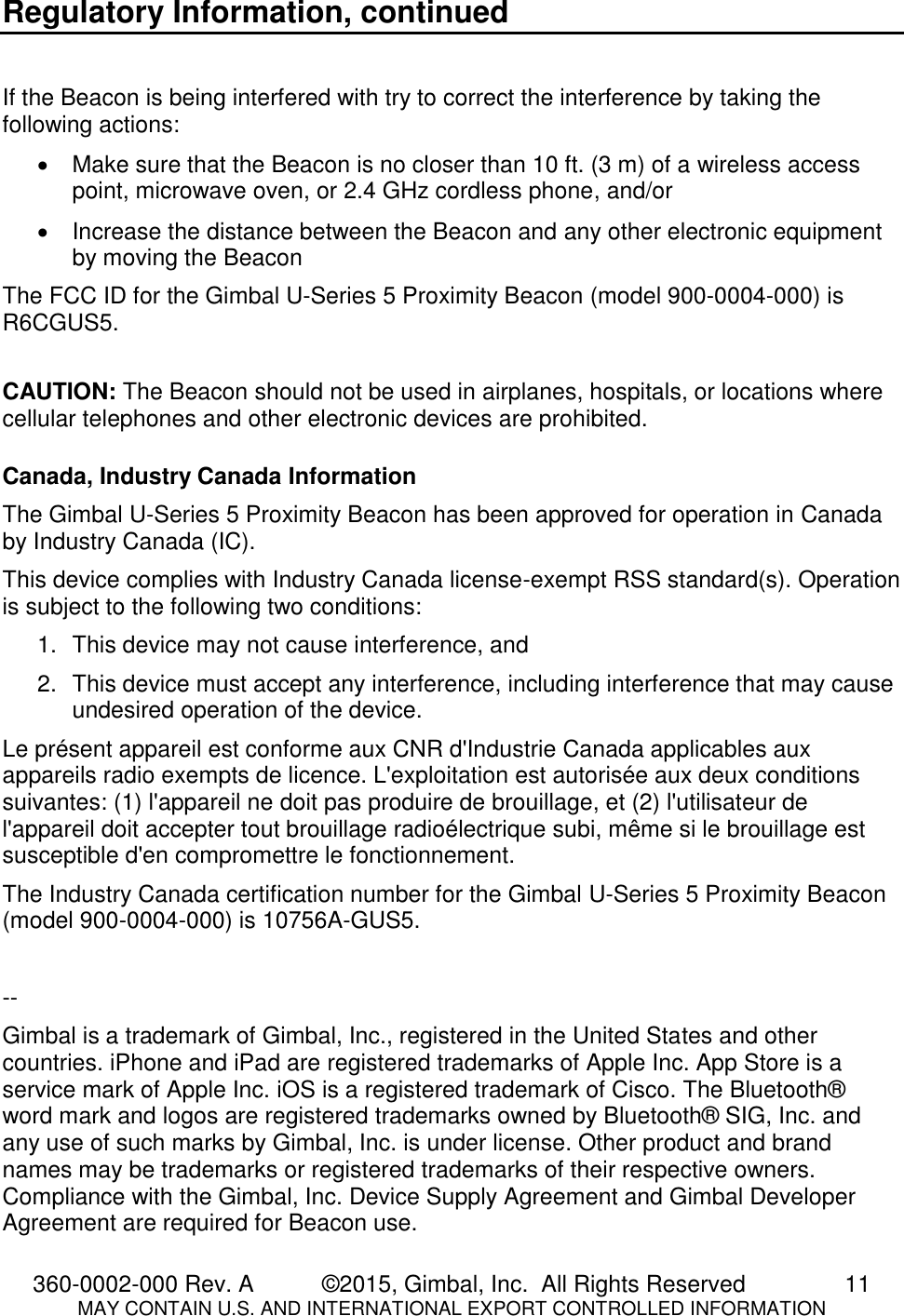 Gimbal GUS5 USB Beacon User Manual