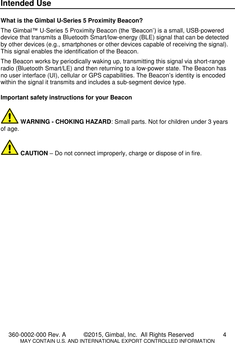 Gimbal GUS5 USB Beacon User Manual
