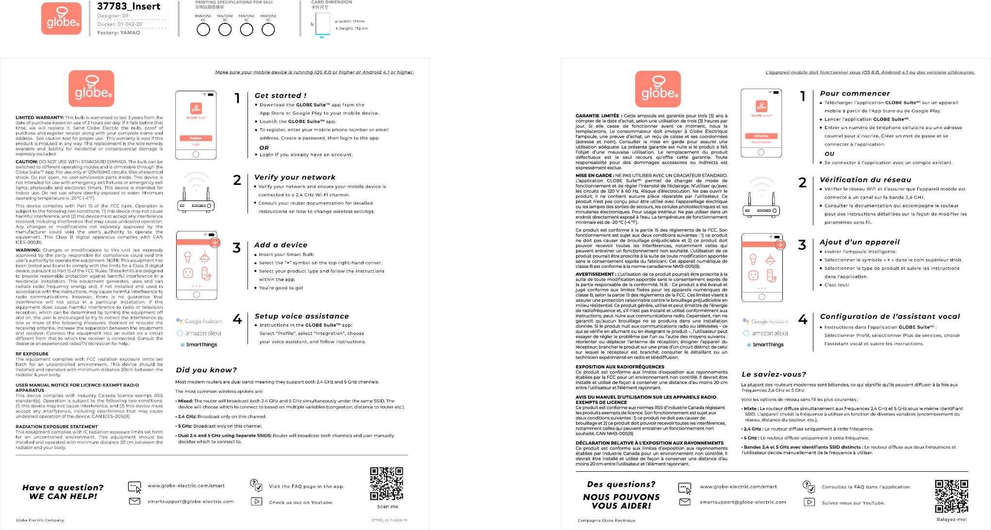 Globe Electric GB37783 WiFi Smart Bulb 37783 User Manual 37783 INS OUT