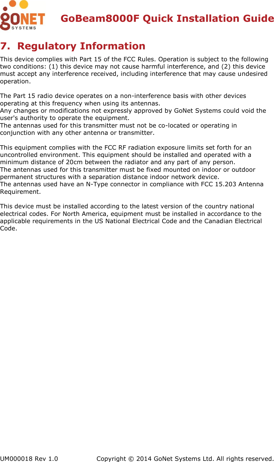 GoNet Systems GB8000F-000 802.11b/g/a/n Wireless Access Point User ...