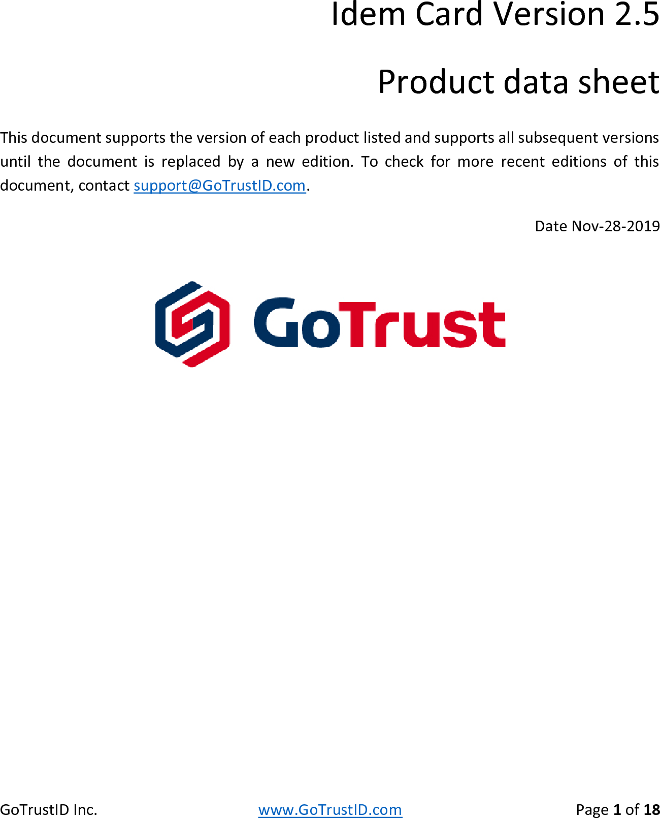 GoTrustID STANDARD Idem Card Discussion and FAQ GoTrust Idem Card Datasheet