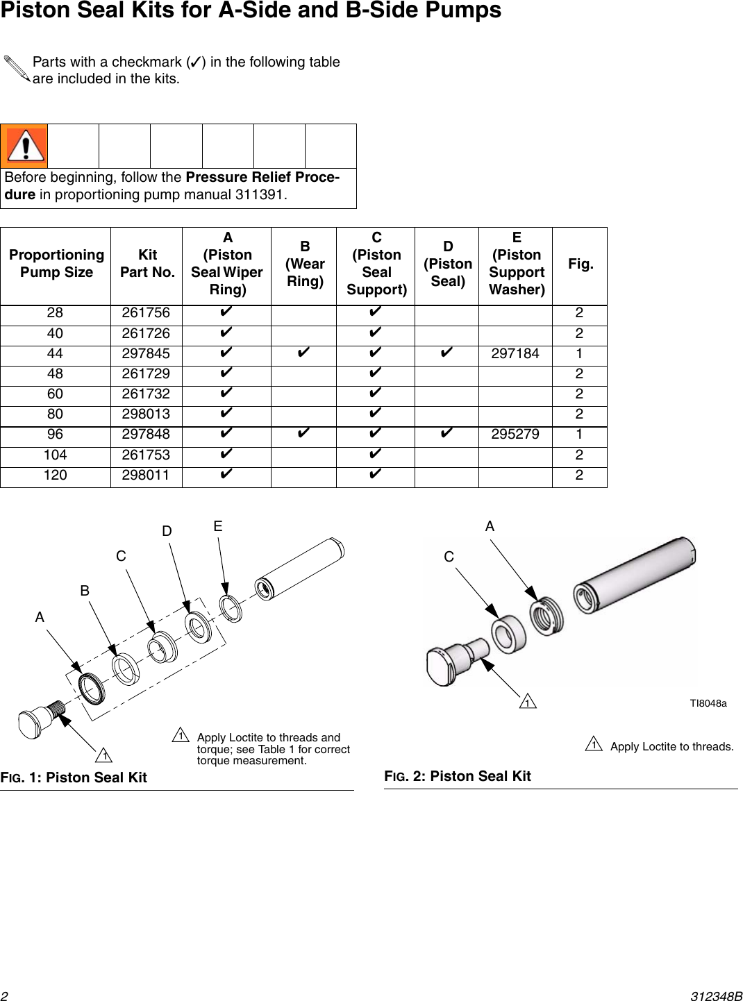 Graco 312348B 312348B, Old Seal Kits, Proportioning Pump Repair Kit ...