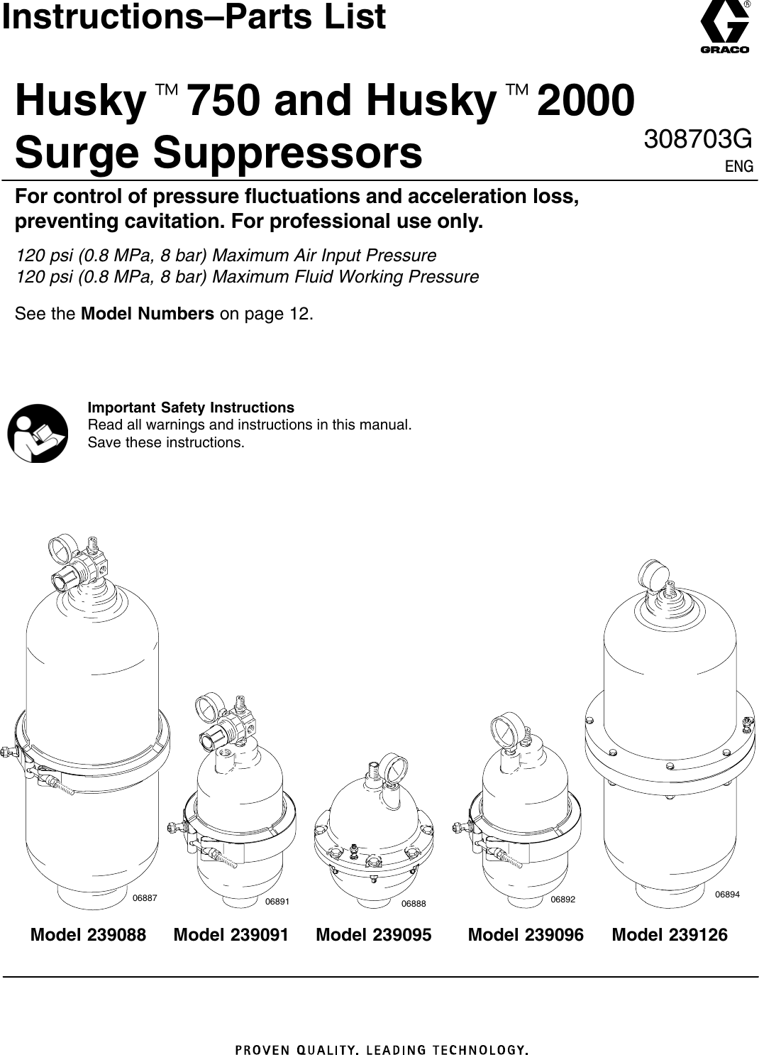 Graco 308703G Husky 750 And 2000 Surge Suppressors Users Manual ...