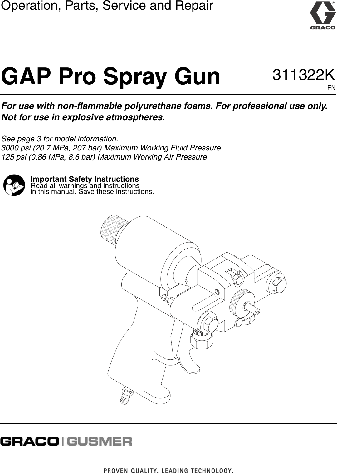 Graco 311322K Gusmer Gap Pro Spray Gun Service Repair Users Manual ...