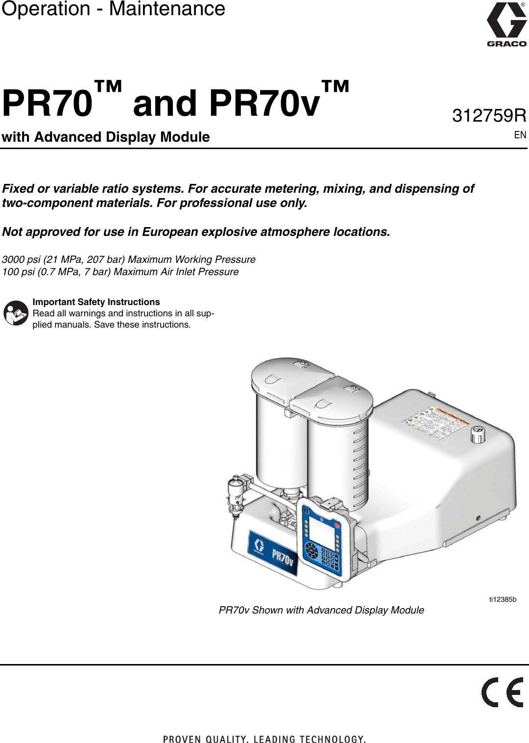 Graco 312759R Pr70 And Pr70V With Advanced Display Module Users Manual ...