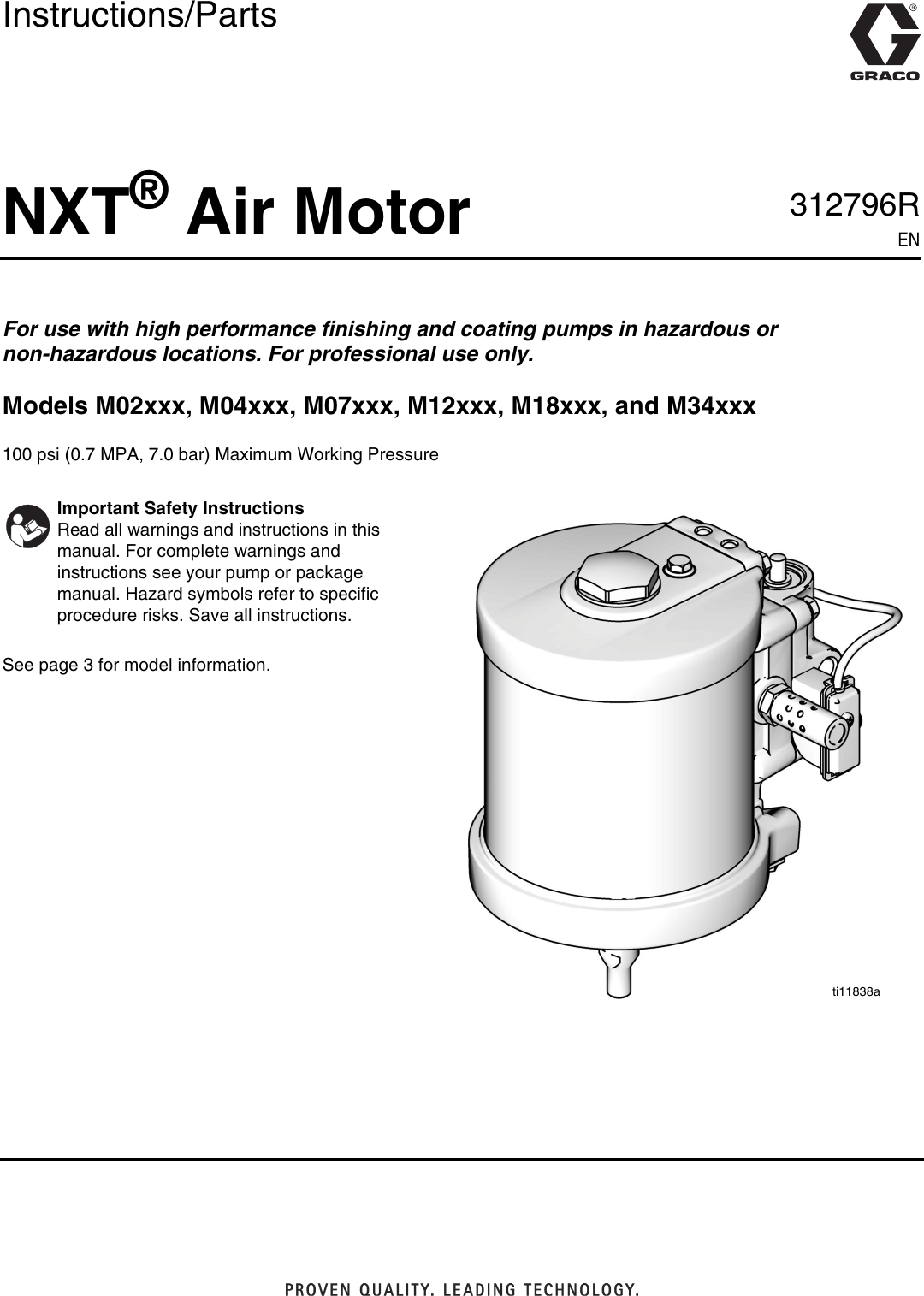 Graco 312796R Nxt Air Motor Users Manual Motor, Instructions/Parts, English