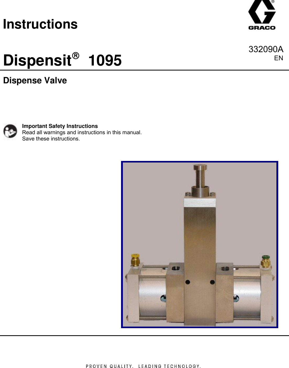 Graco 332090A Dispensit 1095 Dispense Valve Users Manual 1095, Valve ...
