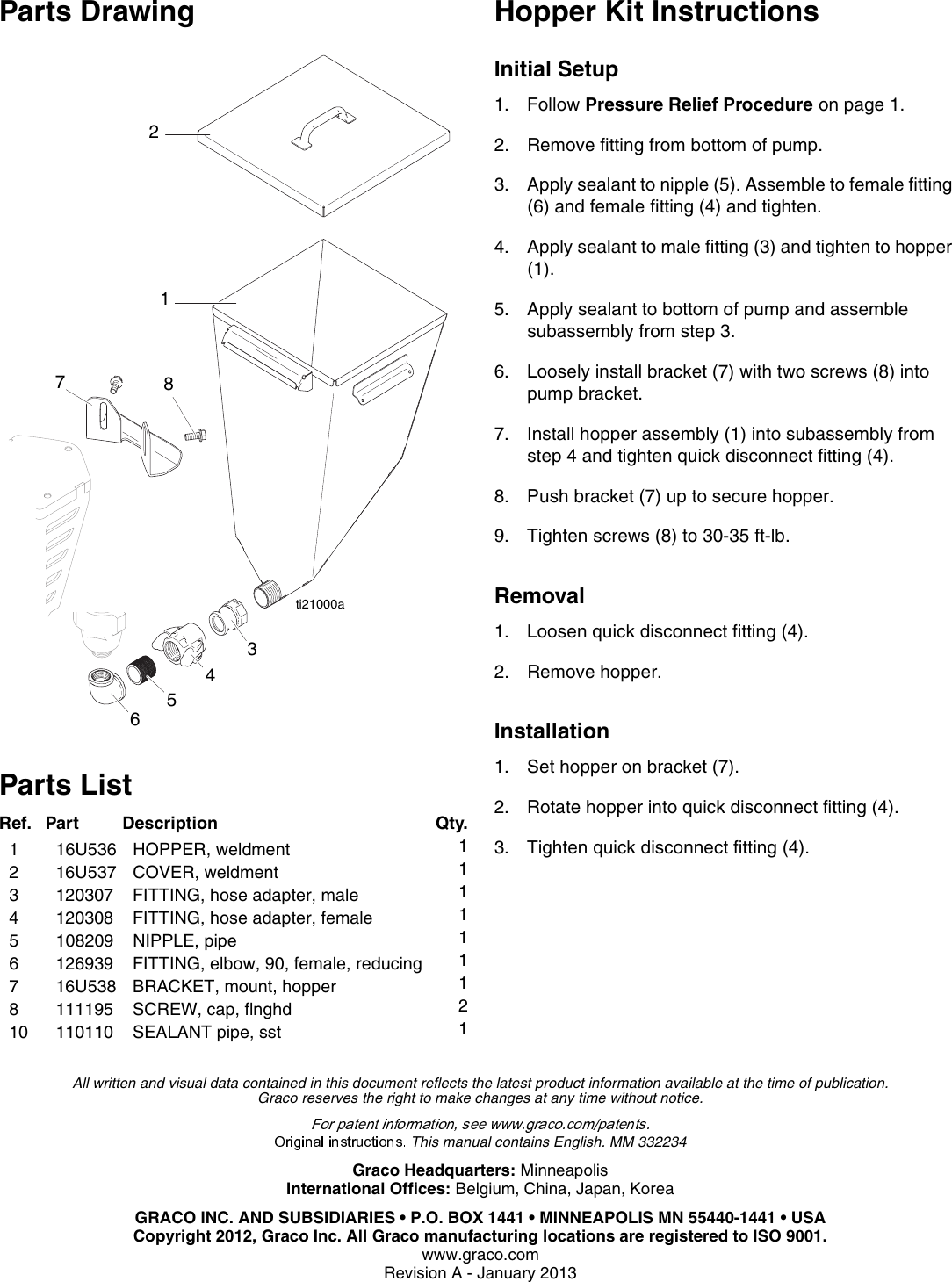 Graco 332234A Hopper Kit For Gh2570Es 5040Es 733Es 933 And 933Es Users ...