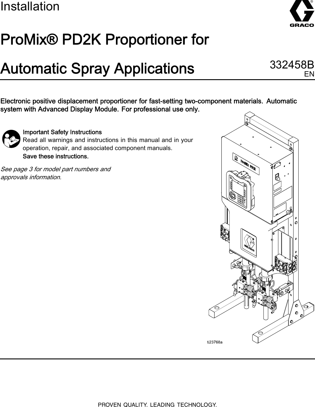 Graco 332458B Promix Pd2K Proportioner Users Manual 332458B, For ...