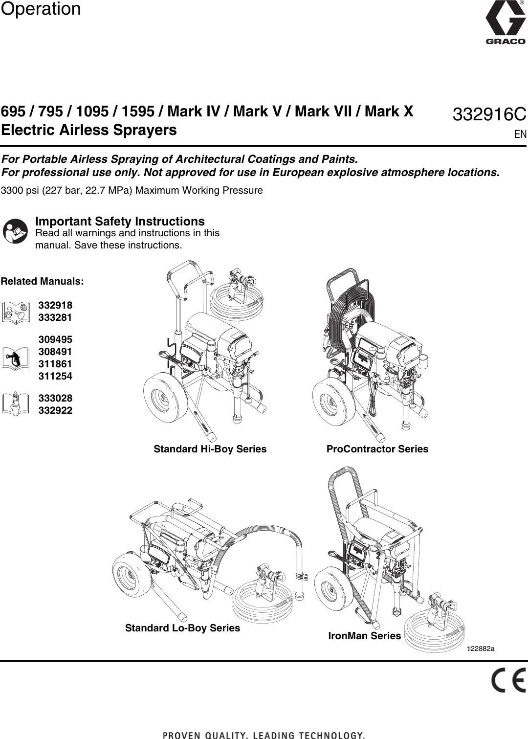 Graco 332916C 695 795 1095 1595 Markiv Mark V Vii X Users Manual 695 ...
