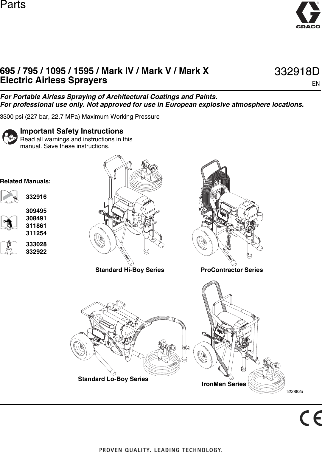 Graco 332918D 695 795 1095 1595 Mark Iv V X Users Manual 695/795/1095 ...