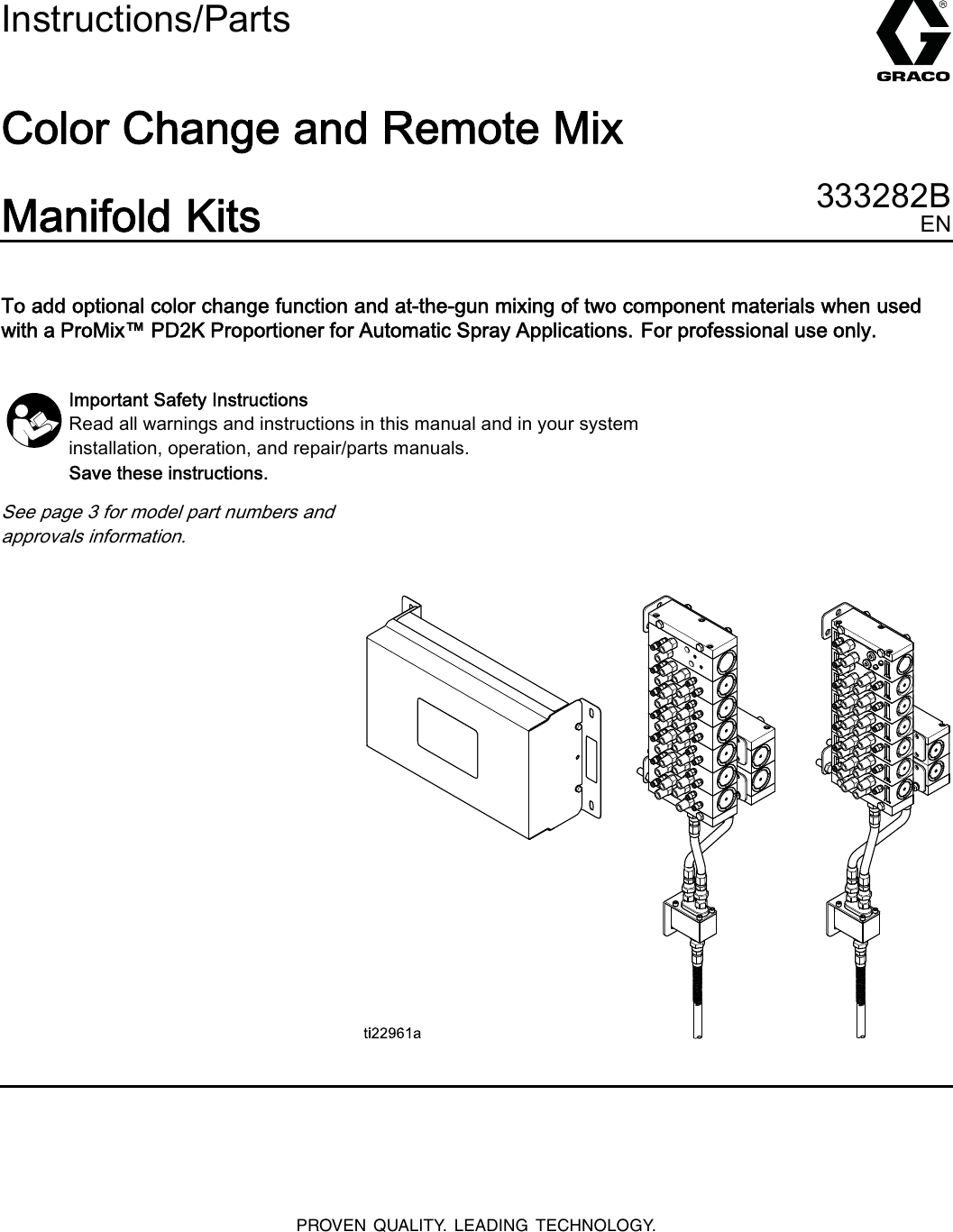 Graco 333282B Color Change And Remote Mix Manifold Kits Users Manual ...
