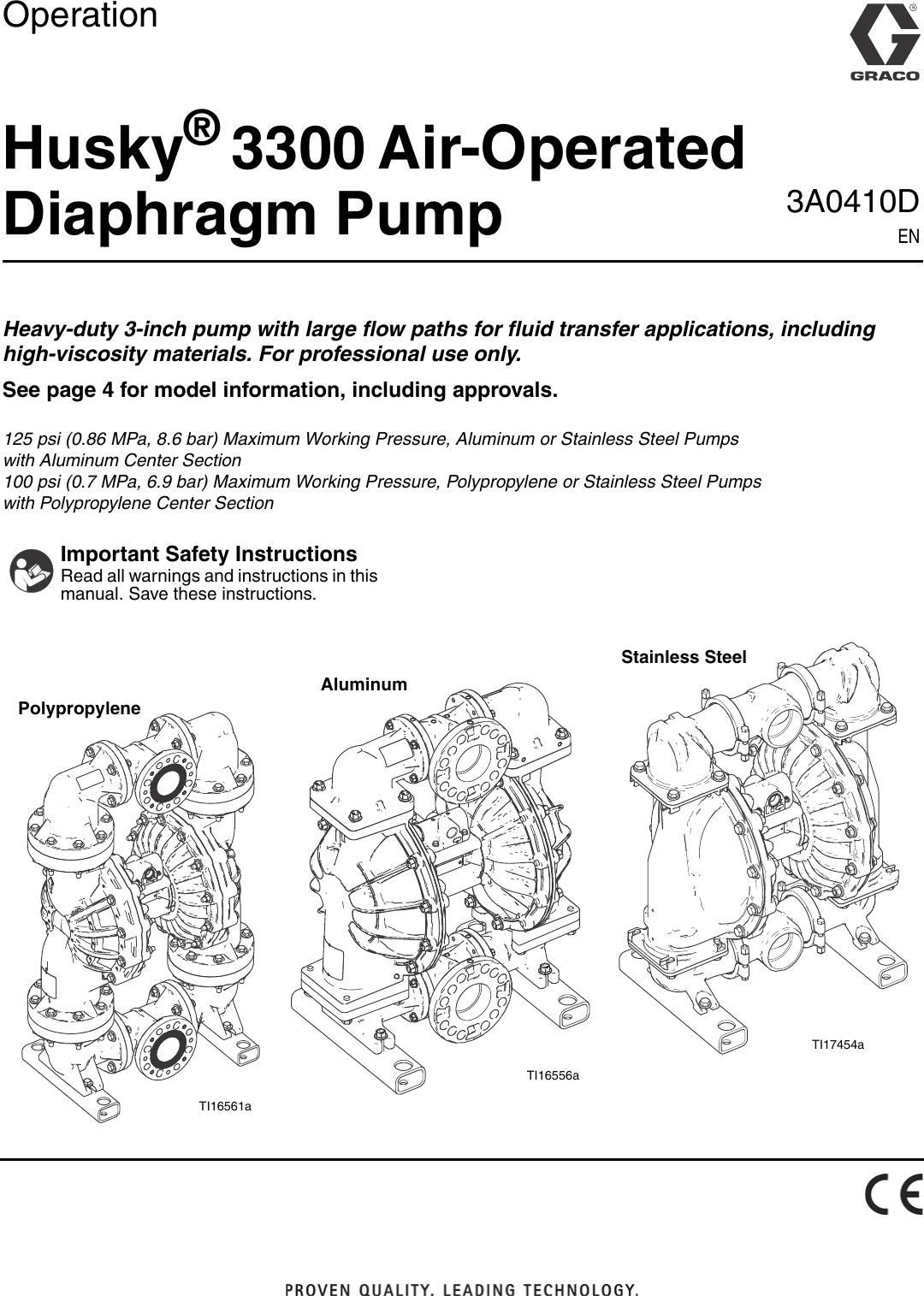 Graco 3A0410D Husky 3300 Diaphragm Pump Users Manual 3A0410D, Pump ...