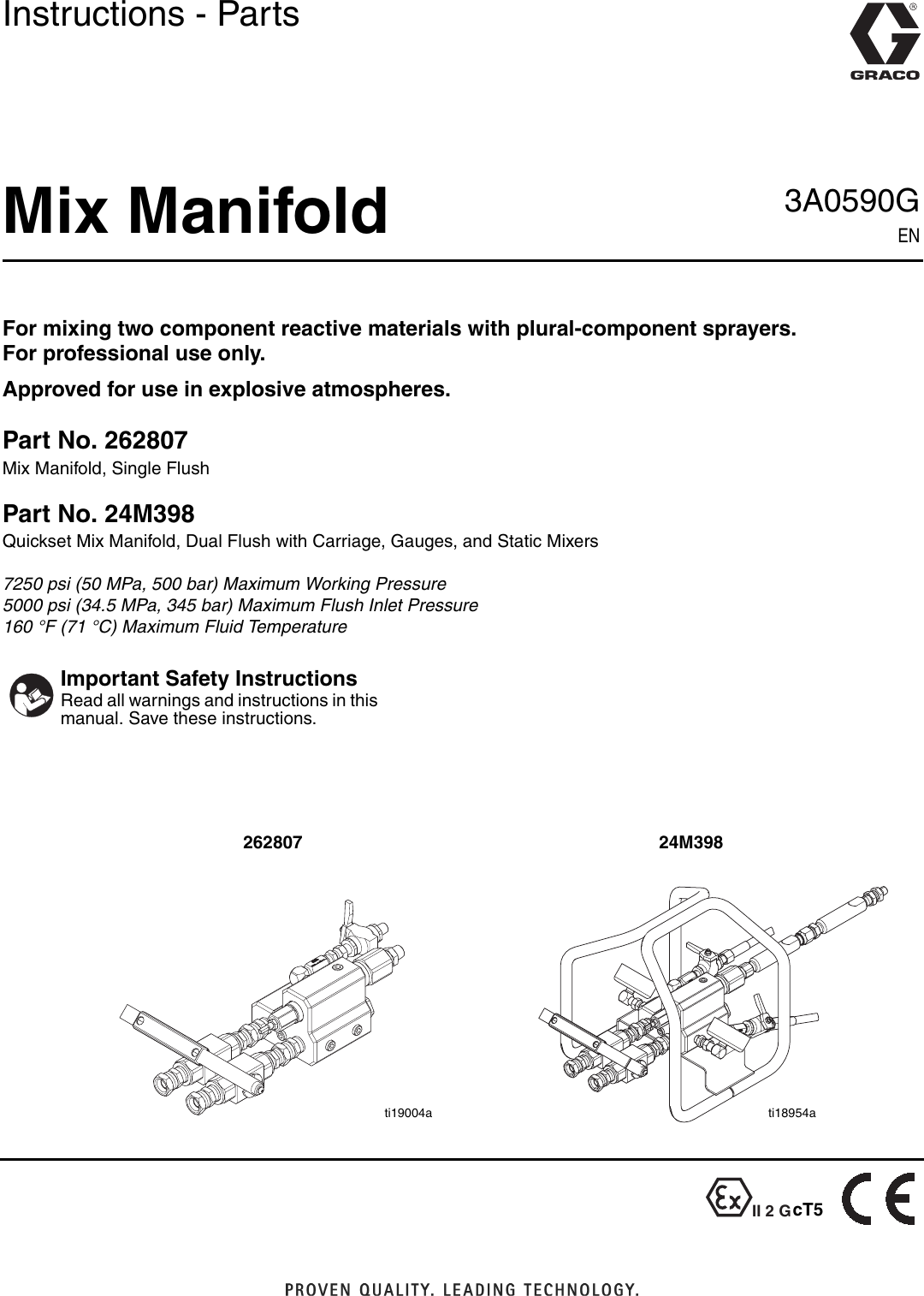 Graco 3A0590G Mix Manifold Users Manual Manifold, Instructions Parts ...