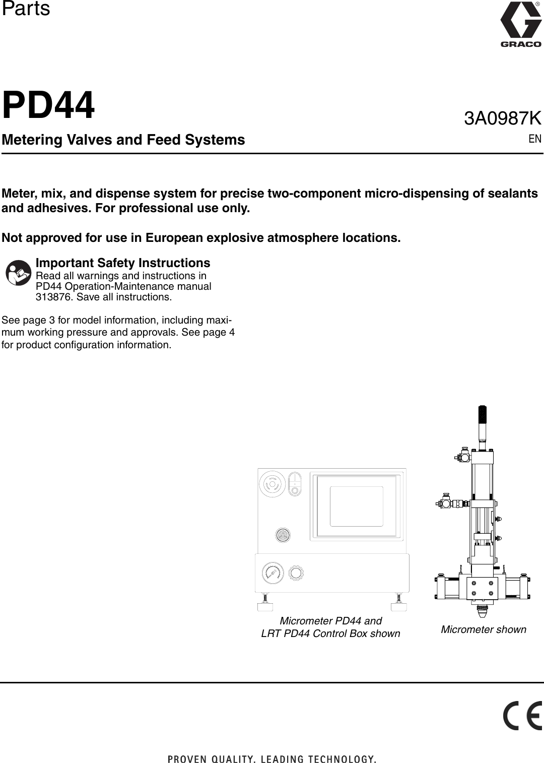 Graco 3A0987K Pd44 Metering Valves And Feed Systems Users Manual Systems, Parts, English