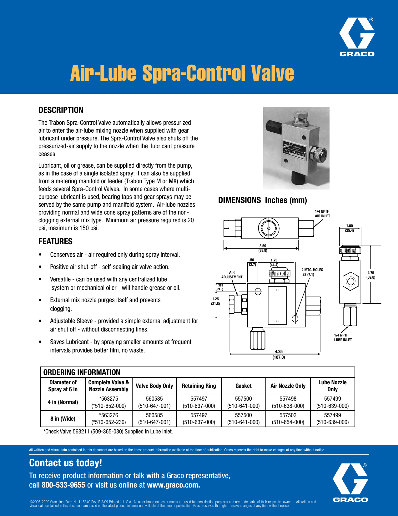 Graco Air Lube Spra Control Valve Users Manual