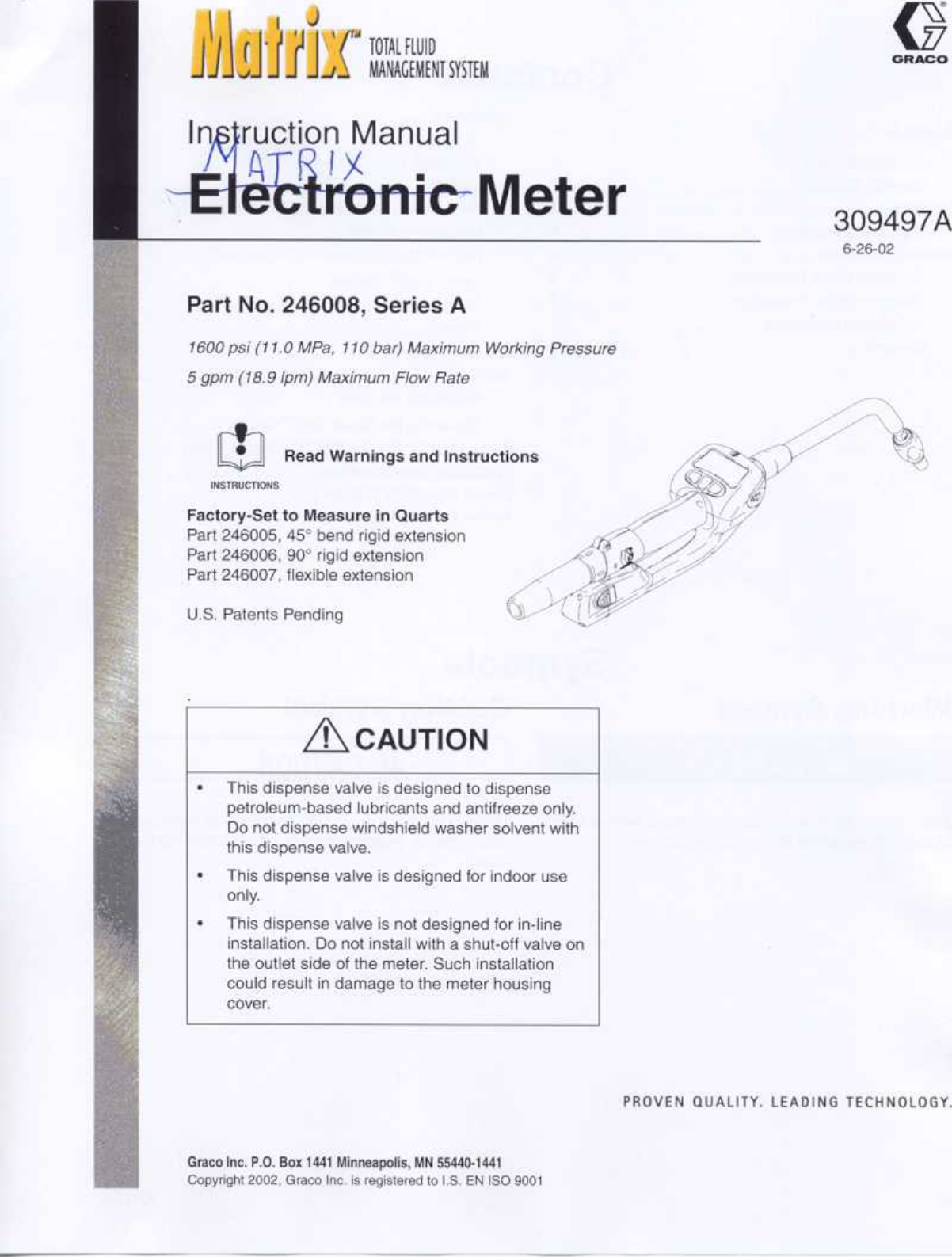 Graco METERTXRX Matrix Meter User Manual Operations Manual 1