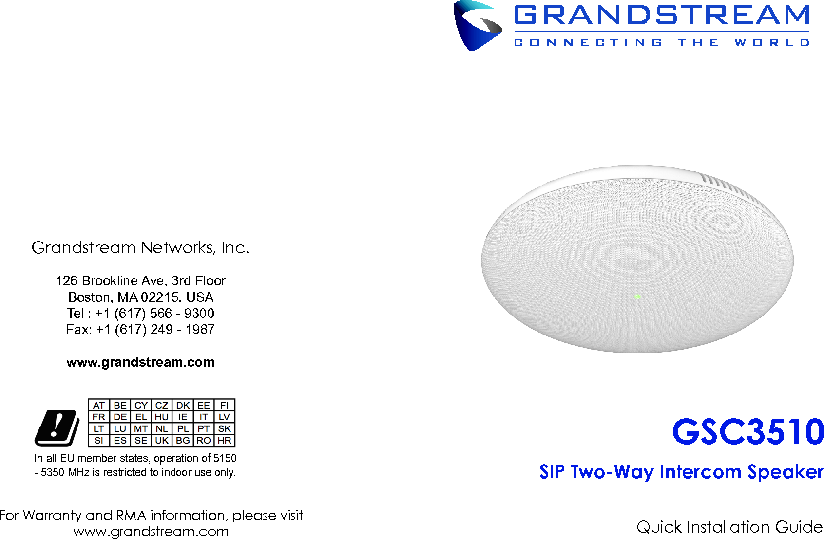 Grandstream Networks GSC3510 SIP Two-Way Intercom Speaker User Manual