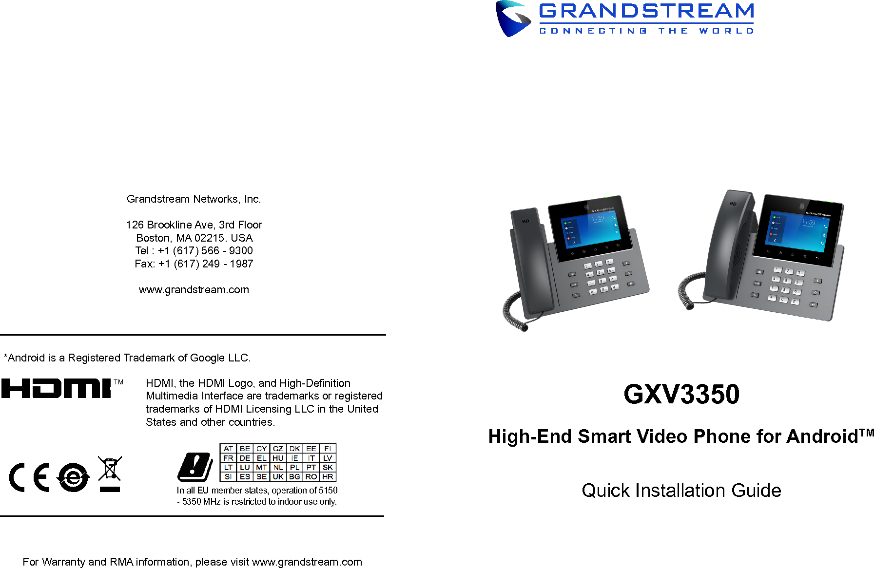 Grandstream Networks GXV3350 High-End Smart Video Phone User Manual