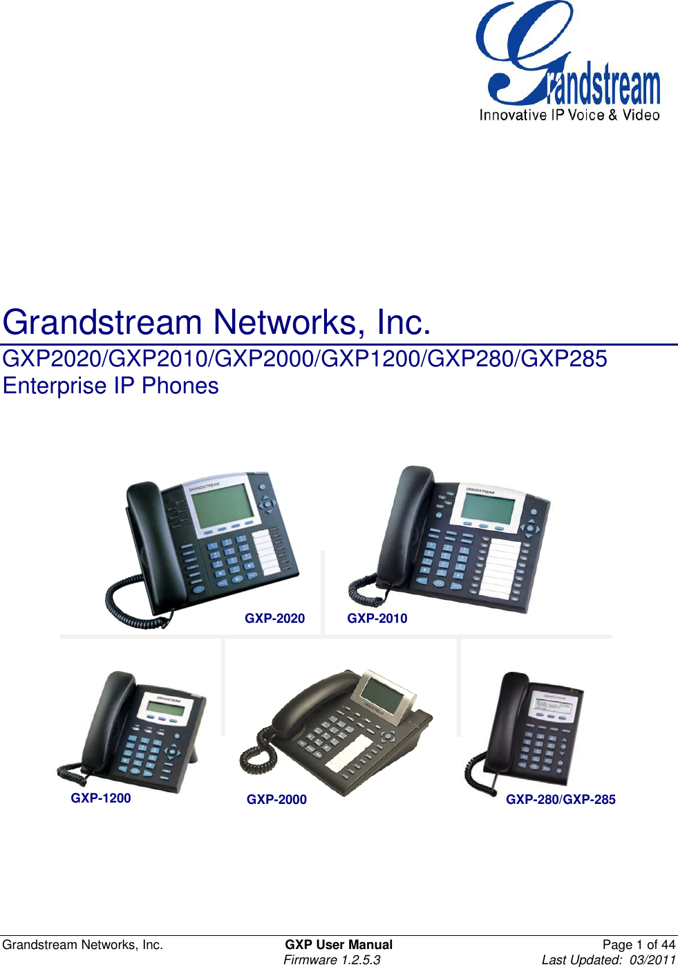 Grandstream Networks Enterprise Gxp1200 Users Manual GXP User